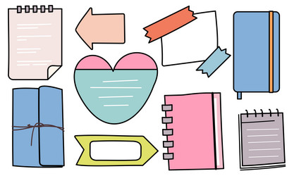 Hand drawn note paper doodle set sticky notes Vector Image