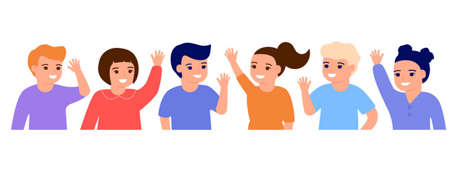 Cheerful students girls and boys waving Royalty Free Vector