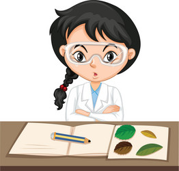 Science student doing experiment with leaf Vector Image