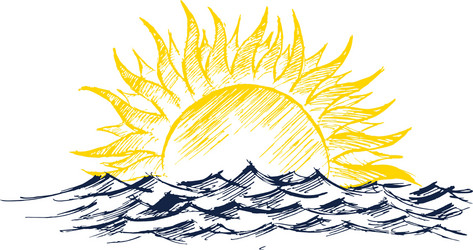 Sea waves and rising sun sunset or sunrise Vector Image