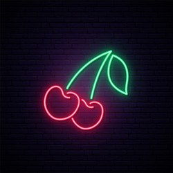 Cherry neon sign with berry Royalty Free Vector Image