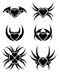 Hearts tribal tattoo set Royalty Free Vector Image