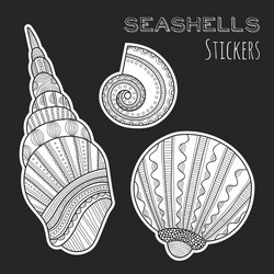 Black white shell stickers isolated on Royalty Free Vector