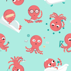Octopus cartoon character in red juggling eight Vector Image