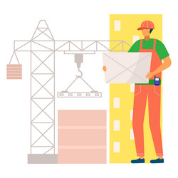 Engineer male hold structure blueprint drawing Vector Image