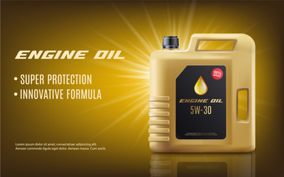 Realistic engine machine oil ad poster with golden
