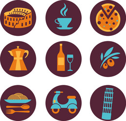 Italy icons set italian symbols and objects Vector Image