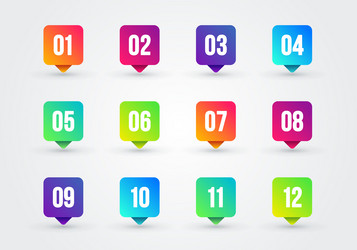 Twelve colorful square shaped bulletpoints Vector Image