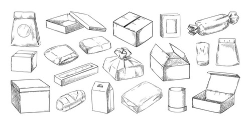 Food package sketch hand drawn cardboard box Vector Image