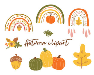 Autumn rainbow cute fall or thanksgiving clipart Vector Image