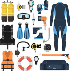 Set of diving equipment scuba gear Royalty Free Vector Image