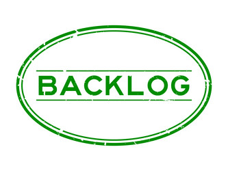 Grunge blue backlog word with star icon round Vector Image