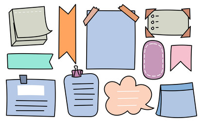 Hand drawn note paper doodle set sticky notes Vector Image