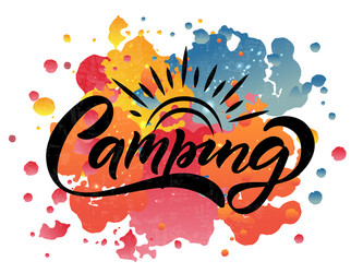 Hand sketched camping set lettering typography Vector Image