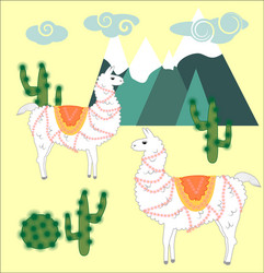 Two cute alpacas with lettering isolated Vector Image