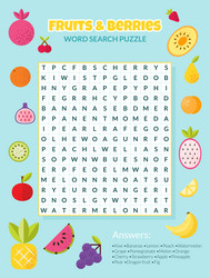 Word search puzzle with fruits and berries Vector Image