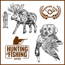 Elk hunting logo dog with a wild Royalty Free Vector Image