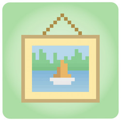 8 bit pixel golden frame border text gold Vector Image