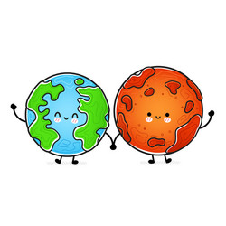 Cute funny happy mars and earth planet rocket Vector Image