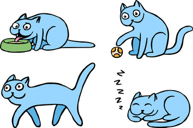 Cute blue cats emoticons set isolated Royalty Free Vector