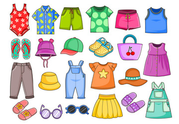 Set of kids summer clothes - outlines Royalty Free Vector