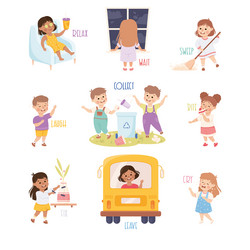 Little kids doing things on their own Royalty Free Vector