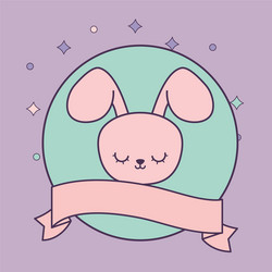 Head cute rabbit animal with ribbon Royalty Free Vector