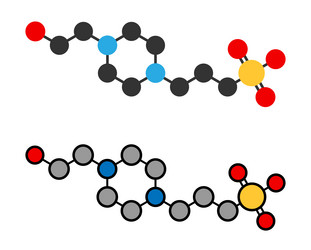 Hepes buffering agent molecule skeletal formula Vector Image