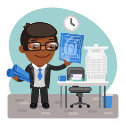 Cartoon architect with blueprint Royalty Free Vector Image