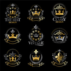 Set of golden royal stickers or emblems Royalty Free Vector