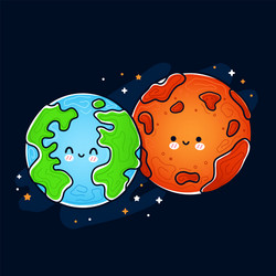 Cute funny happy mars and earth planet rocket Vector Image