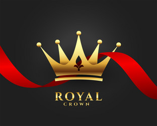 Royal golden crown background with red ribbon Vector Image