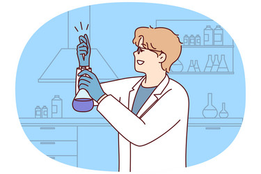 Male scientist holding beakers Royalty Free Vector Image