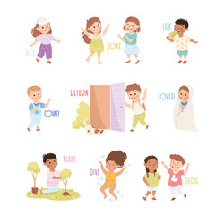 Active kids in different action poses Royalty Free Vector