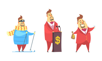 Funny rich millionaire set fat businessman Vector Image