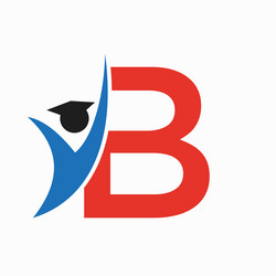 Education logo on letter b with graduation hat Vector Image