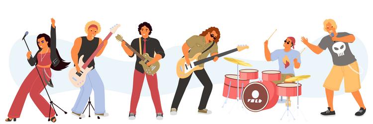 Musicians rock band round poster Royalty Free Vector Image