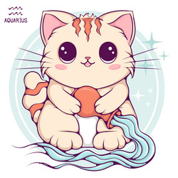 Aries cute cartoon zodiac cat color Royalty Free Vector