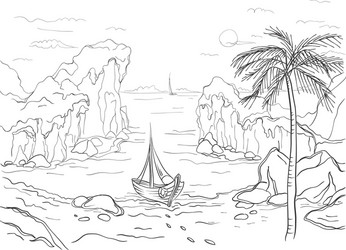 Egypt landscape hand drawing boat on nile river Vector Image