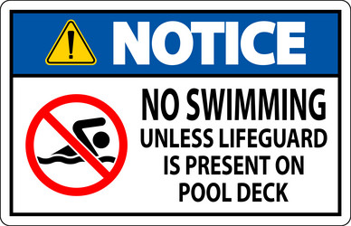 Notice pool sign no swimming unless lifeguard Vector Image