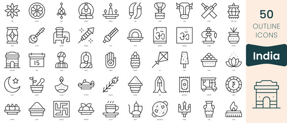 Set of india icons thin linear style icons pack Vector Image