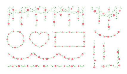 Vines with red flowers frames and borders hanging Vector Image