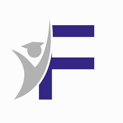Education logo on letter f with graduation hat Vector Image