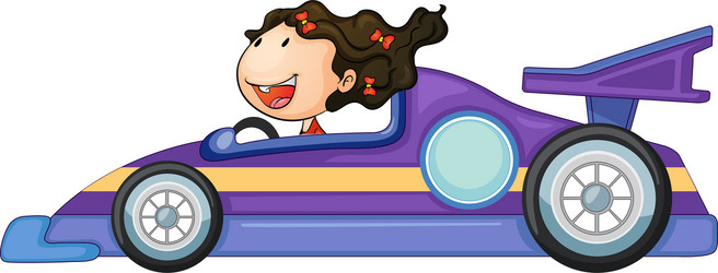A girl in her yellow racing car Royalty Free Vector Image