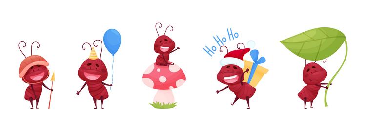 Cute little ant baby doing various activities Vector Image