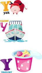 Alphabet letter y-yogurt yacht yarn Royalty Free Vector