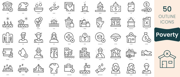 Set of poverty icons thin linear style icons pack Vector Image