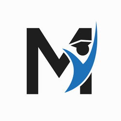 Education logo on letter m with graduation hat Vector Image