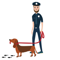 Policeman standing with police dog smiling Vector Image
