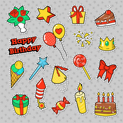 Happy birthday party stickers badges Royalty Free Vector